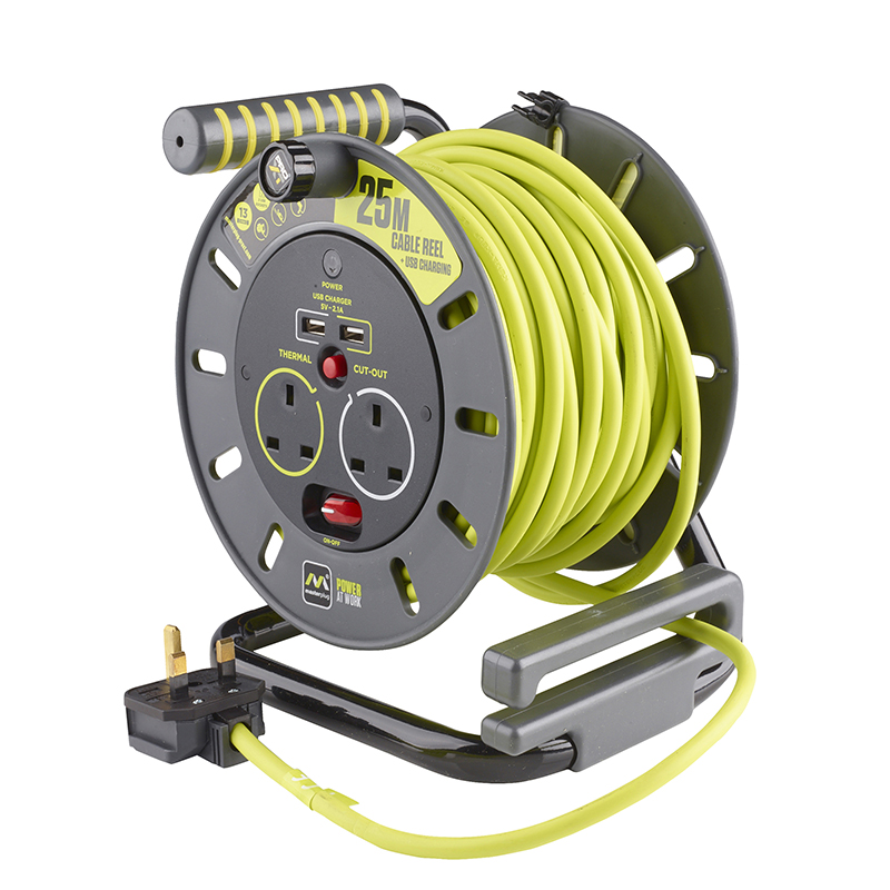 Masterplug 25M 13A 2 Gang Cable Reel + USB Charging - Toolbolt